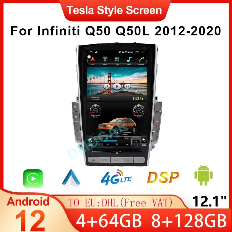 12.1" 128G Android 12 Tesla Style Vertical Screen For Infiniti Q50 Q50L ...