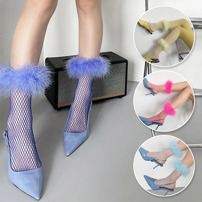 Sexy-Feather-Calf-Socks-Women-S-Lei-Silk-Socks-Cute-And-Fluffy-Knee ...