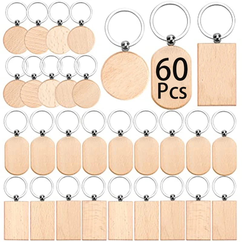 60Pcs-Blank-Wooden-Key-Chain-Unfinished-Wood-Slices-Keychain-Wooden ...