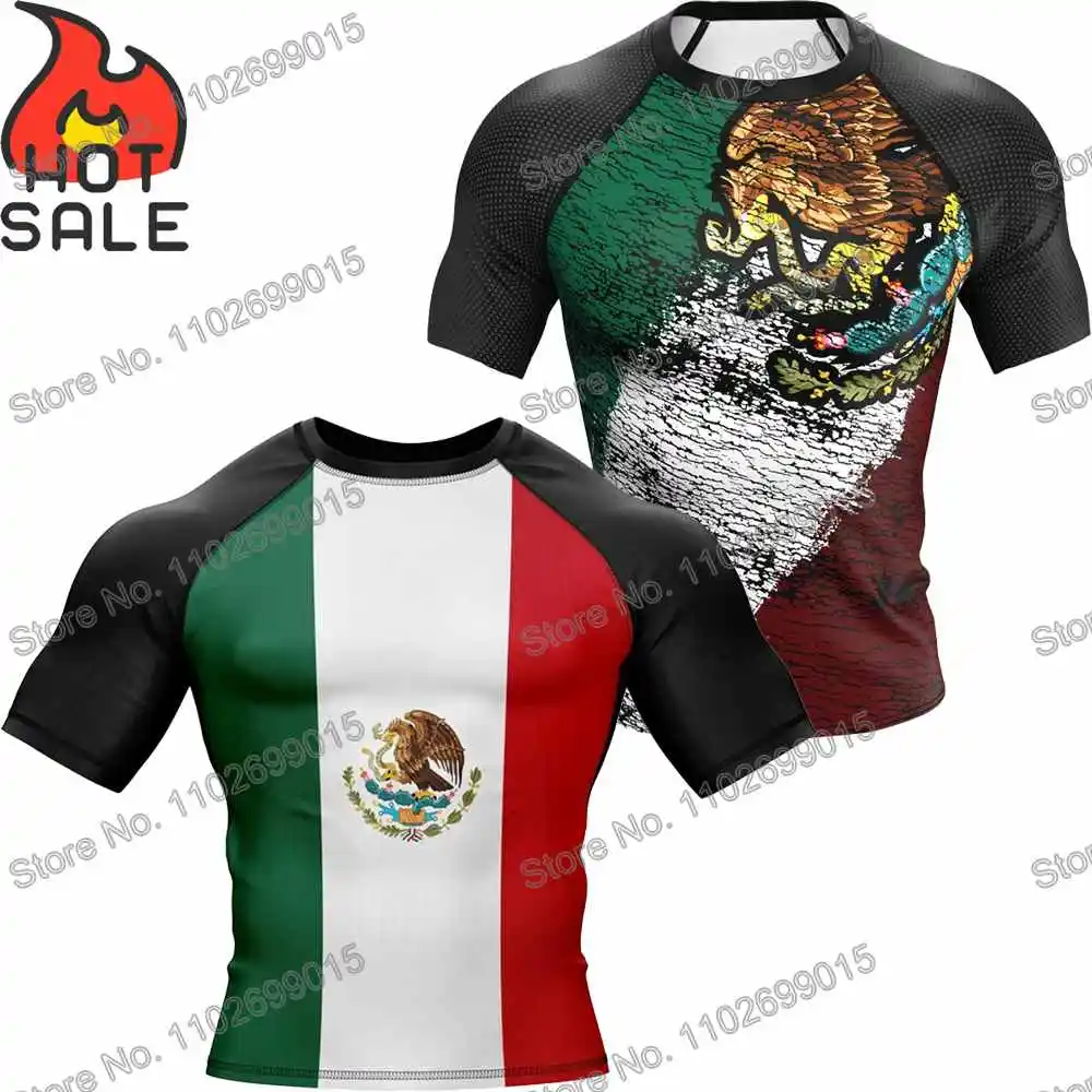 Mexico Rash Guard Surf Clothing BJJ MMA Men Short Sleeve Diving T-Shirt ...
