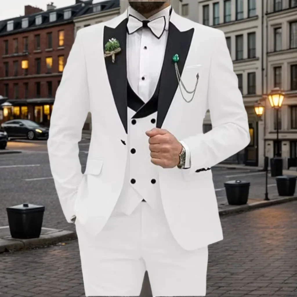 Luxury 3-Piece Men's Tuxedo Suit Set Elegant Blazer Vest And Pant Combo ...
