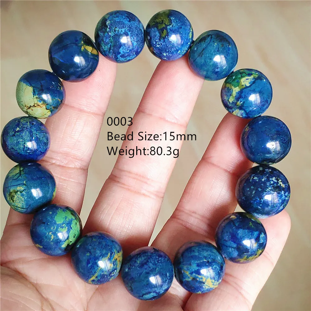 Natural Blue Green Malachite Azurite Bracelet Round Beads Rare For ...