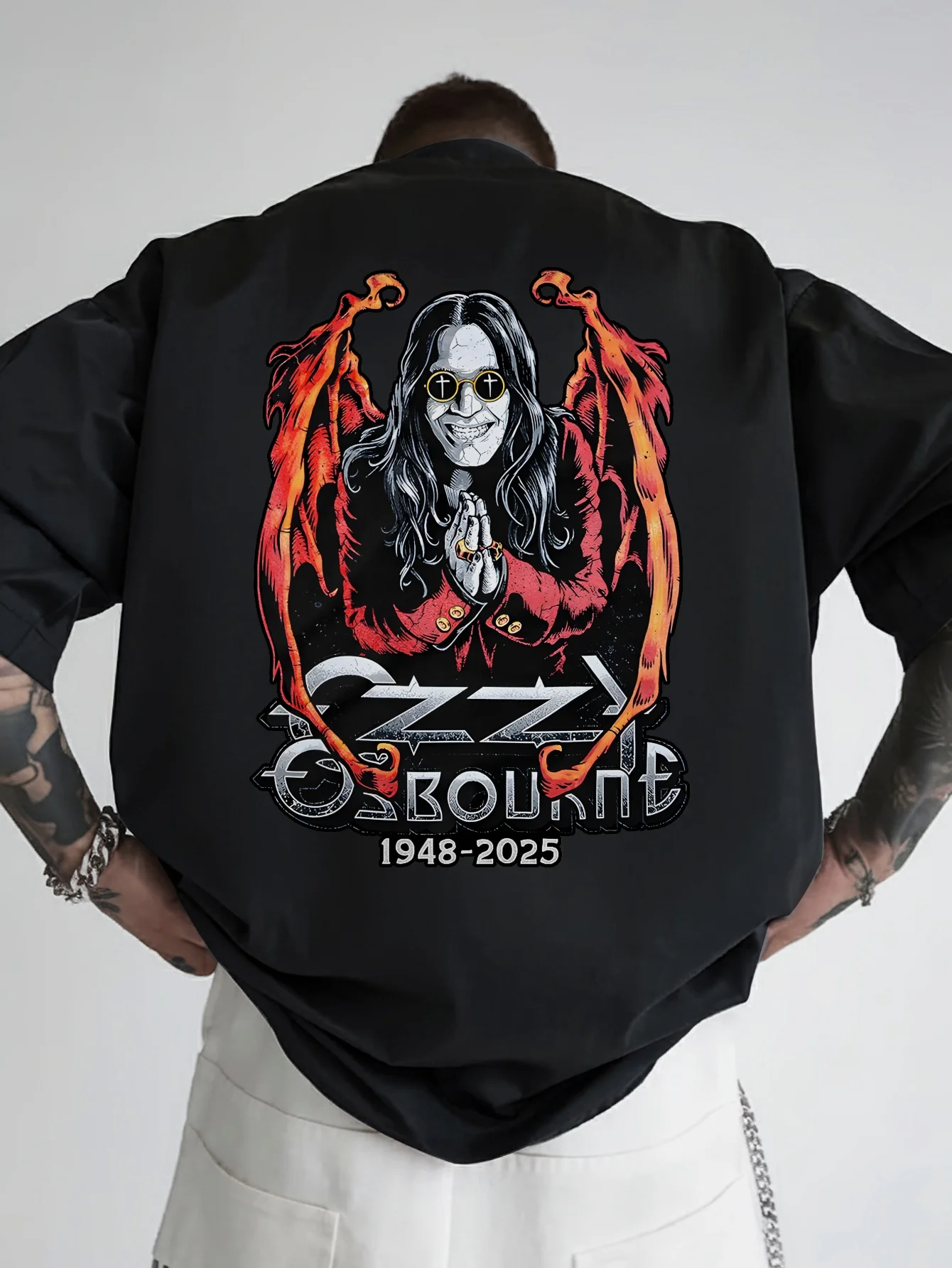 Men Women Ozzy Osbourne Rock Print T Shirt Black Tops Loose Crewneck ...