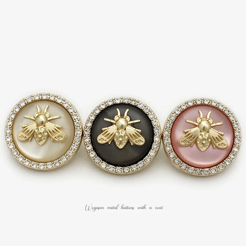 6PCS Pink gold bees with diamonds metal duplex buttons cashmere coat ...