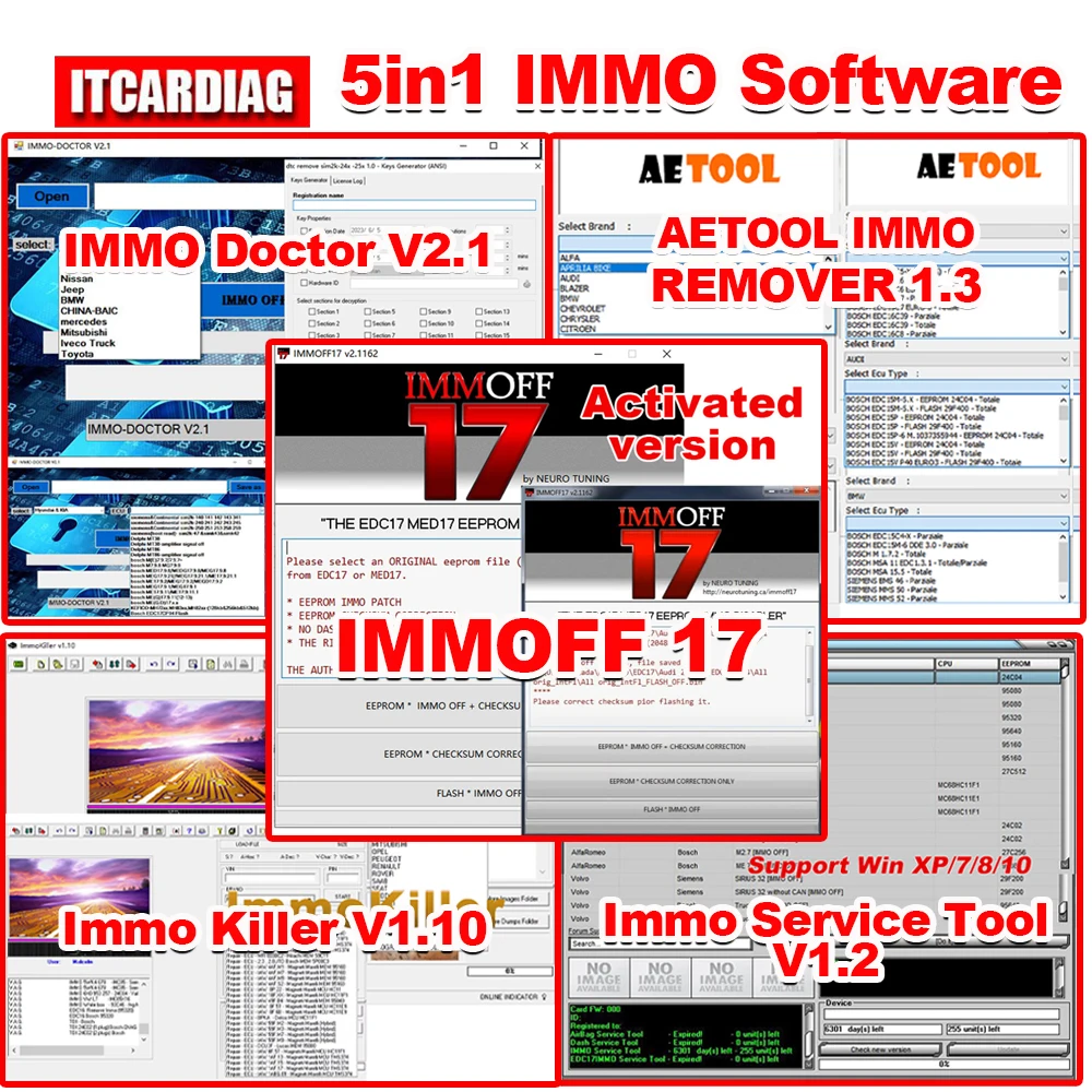 5 in 1 Immo Car Software IMMOFF 17 Immo off 17 Immo Doctor V2.1 AETOOL ...