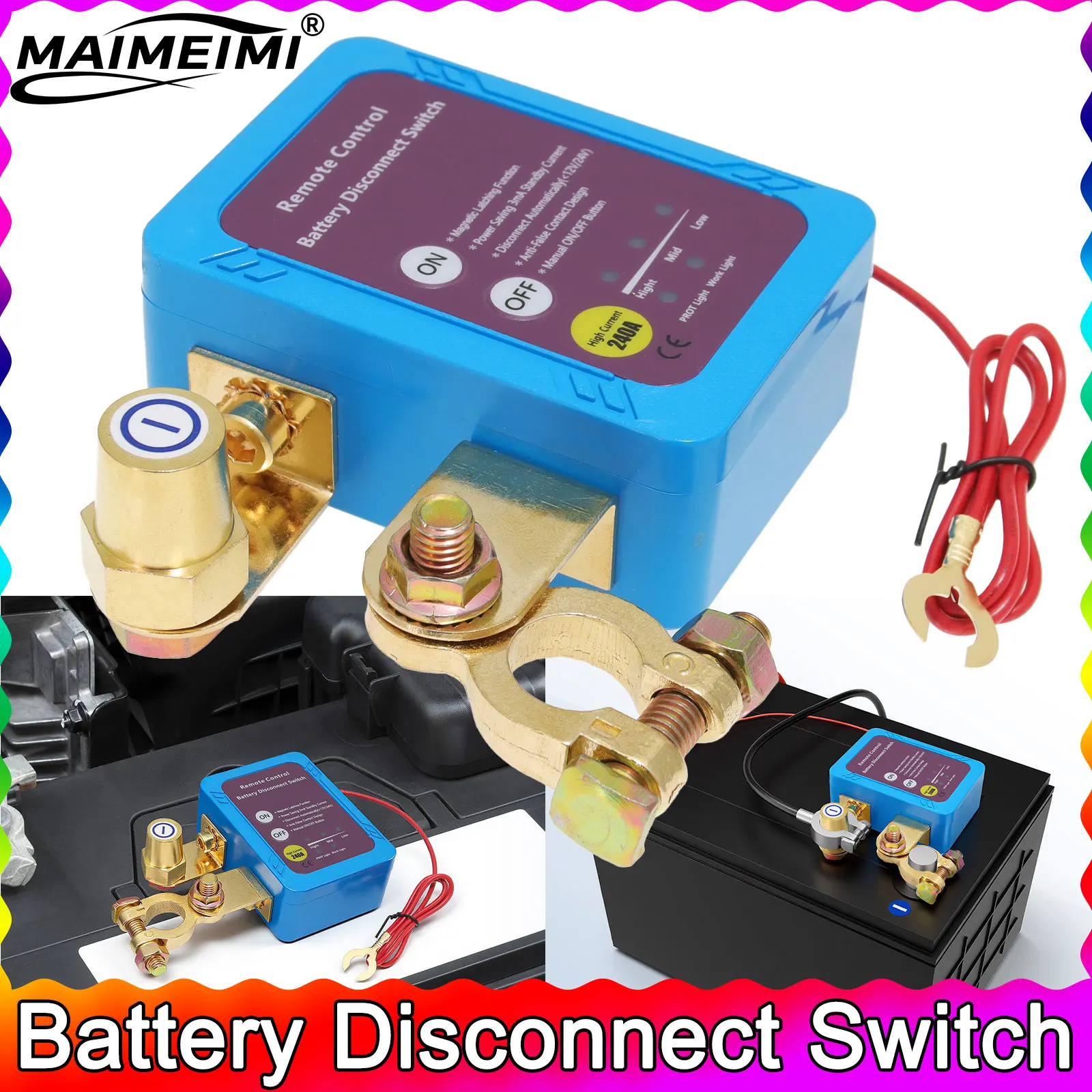 Blue Wireless Remote Control Switch 12V Remote Battery Disconnect Shut ...