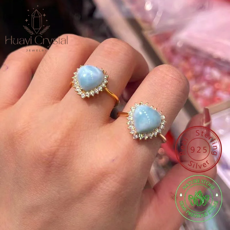 Fine-Natural-Larimar-Love-Heart-Ring-Adjustable-With-Zirconia-Halo-925-Sterling-Silver-18k-Gold ...