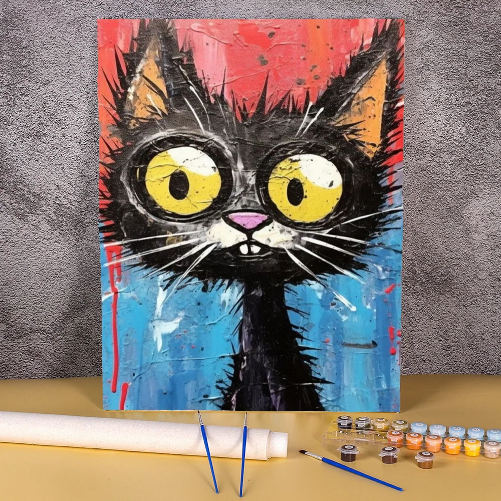 Hand-Paint-Abstract-Cat-Cartoon-Painting-DIY-Acr-lico-Artwork-Art-Gift ...