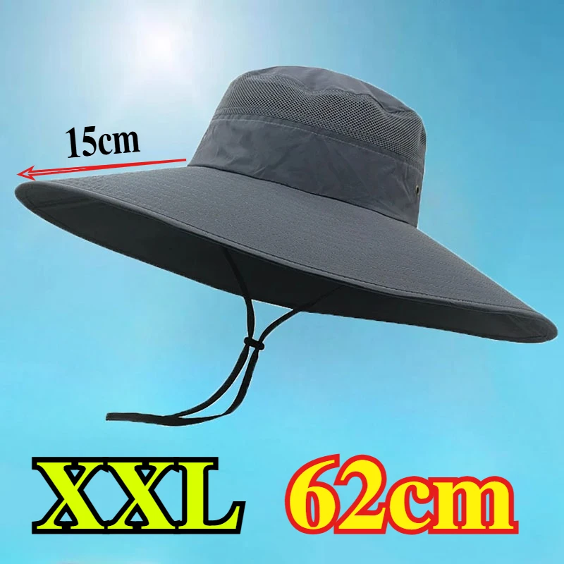 Big Size XXL Dry Quick Bucket Hats Men Big Brim Summer Outdoor Fishing ...