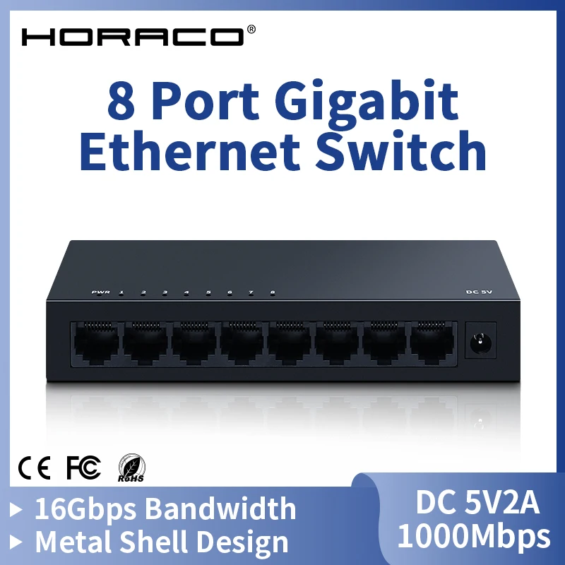 HORACO-8-Port-Gigabit-Smart-Ethernet-Switch-Hub-Internet-Splitter-RJ45-LAN-1000Mbps-Network ...