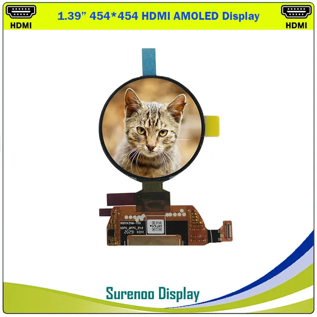 Real AMOLED Diaplay, 1.39" 454*454 HDMI-Compatible MIPI Round Circle ...