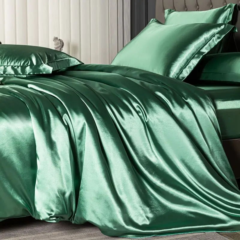 Nordic Satin Silk Bedding Set with Duvet Cover Bed Sheet Pillowcases ...