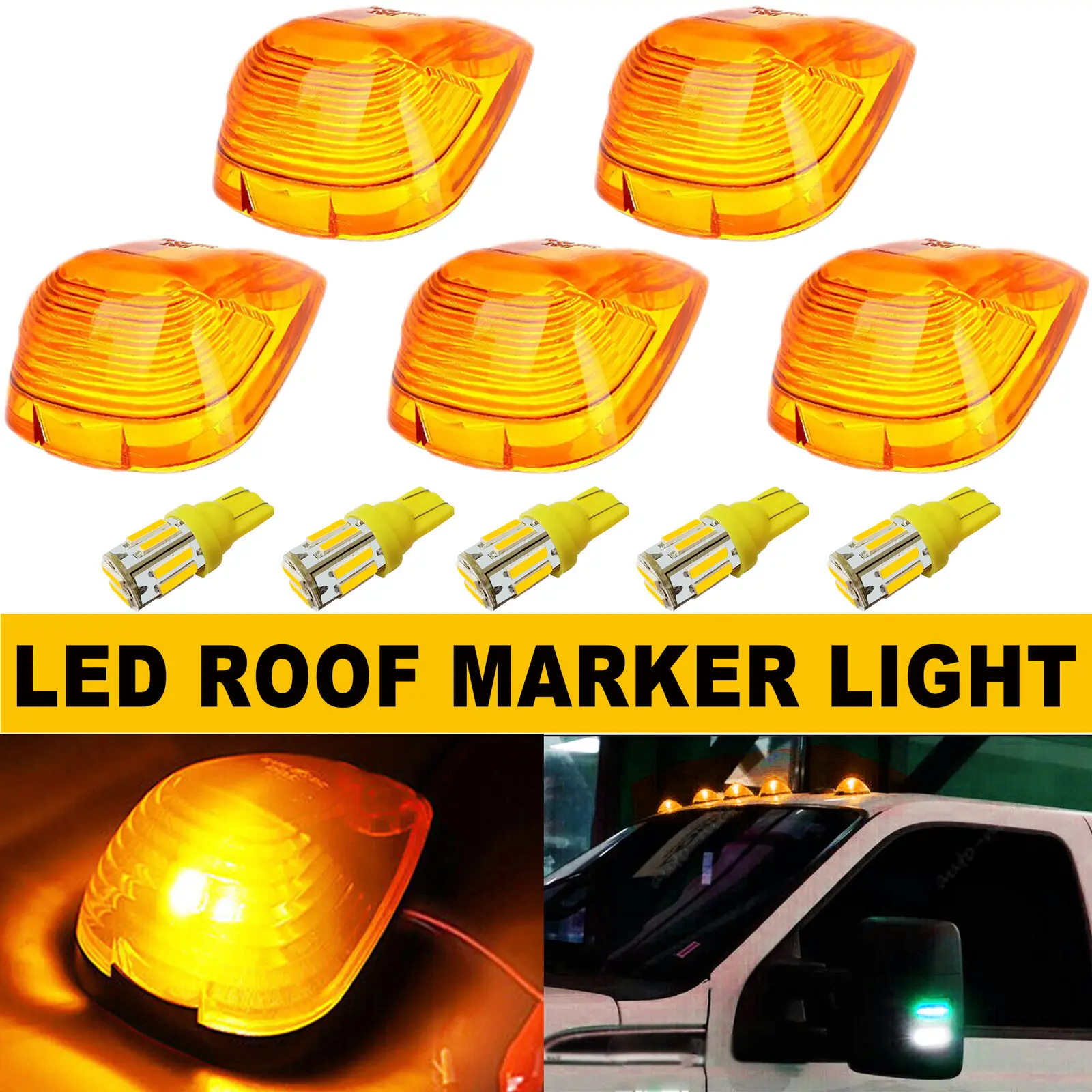 Winetis-5Pcs-Amber-LED-Cab-Roof-Clearance-Running-Marker-Light-Amber ...