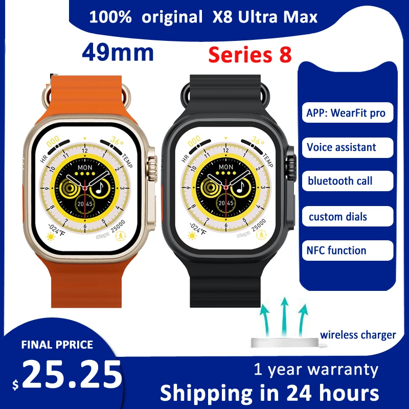 X8 ultra max relógio inteligente masculino série 8 49mm 1:1 caso 2.2 polegada tela hd nfc ...