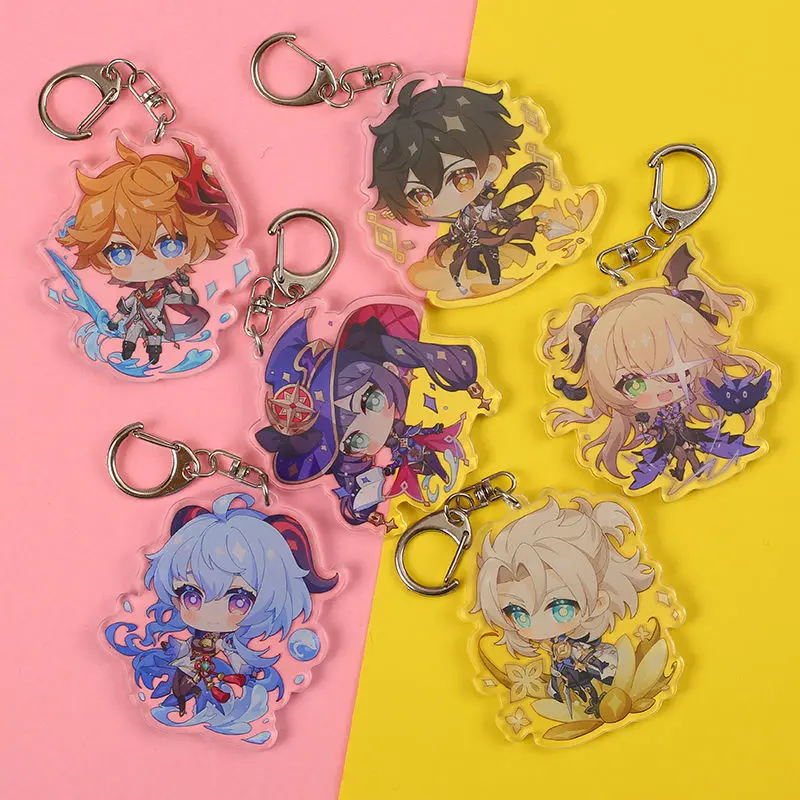 Anime Game Genshin Impact Key Chains Aether Amber Kaeya Morax Klee ...
