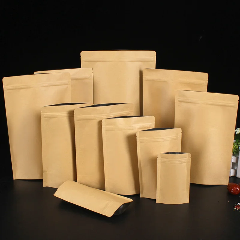 50-100pcs-kraft-paper-zipper-packaging-bags-aluminum-foil-standing-bag ...