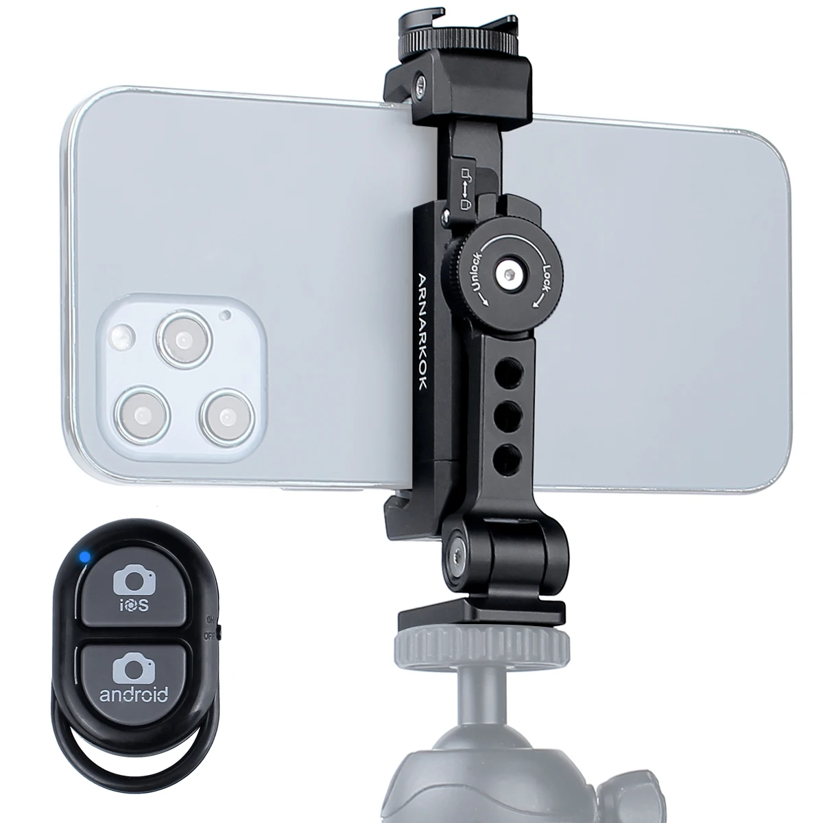 Metal-Phone-Tripod-Mount-w-Wireless-Remote-Smartphone-Holder-Adapter ...