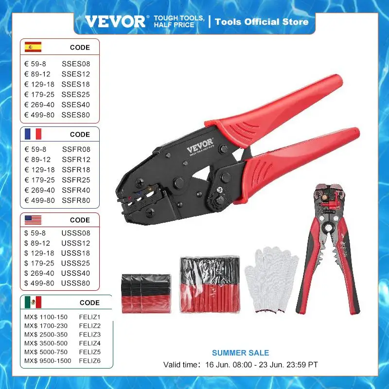 VEVOR-Crimping-Tool-AWG22-10-Heat-Shrink-Nylon-Insulated-Terminal-Crimper-Labor-Saving ...