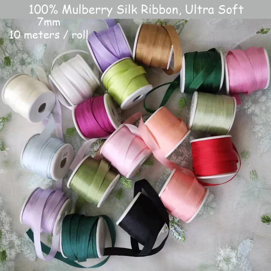 7mm-Mulberry-Silk-Ribbon-for-Ribbons-Embroidery-Cross-Stitch-Red-Pink ...