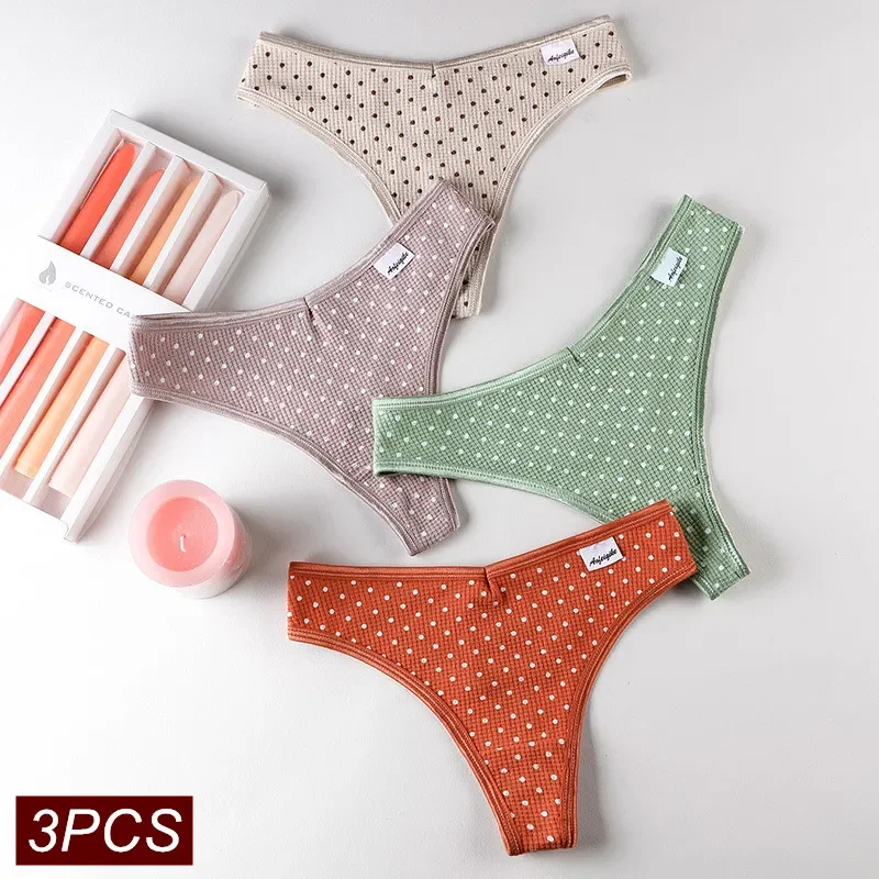 3-Pieces-Polka-Dots-Cotton-Thong-Women-Pack-Underwear-Seamless-Ladies ...