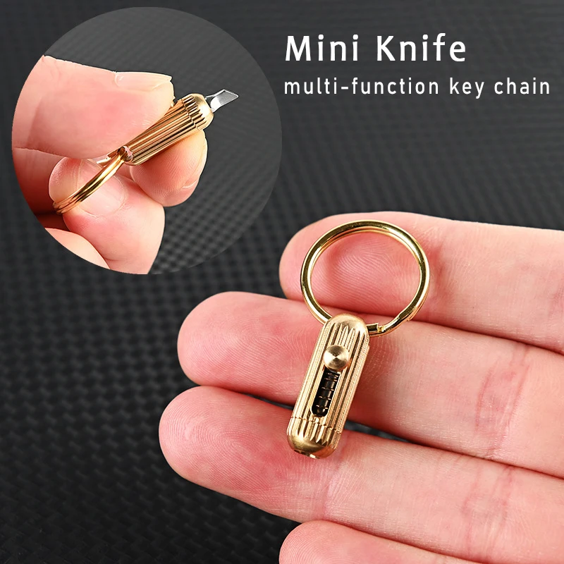 Brass-Mini-Capsule-Push-Knife-Key-Chain-Pendant-Men-Portable-Express ...