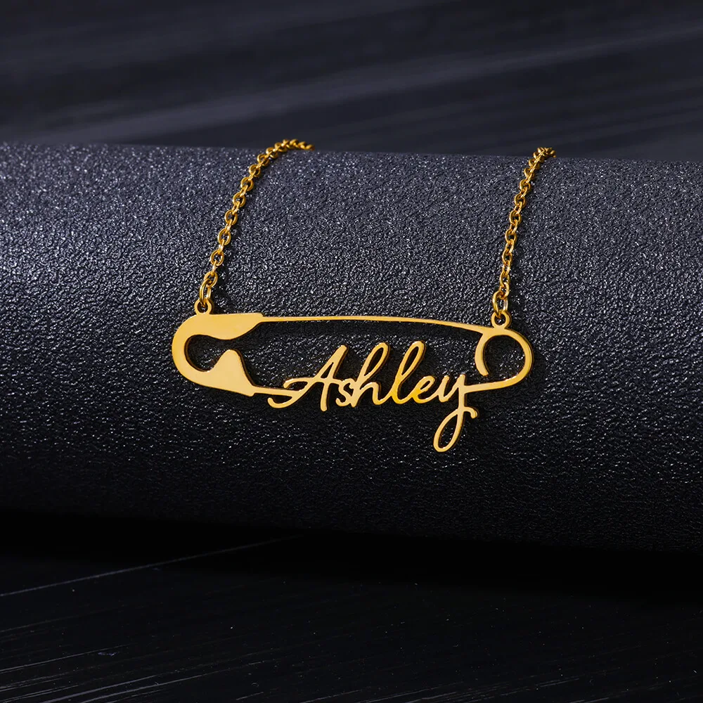 Custom-Safety-Pin-Name-Necklaces-For-Women-Girl-Stainless-Steel-Gold ...
