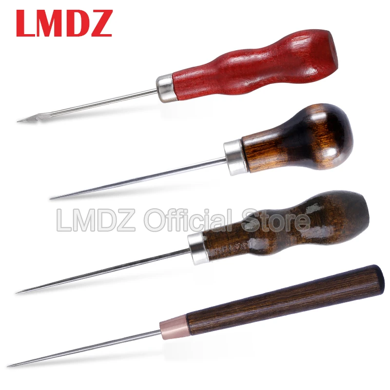 Lmdz 4pcs Wooden Handle Sewing Awl Scratch Awl Tool Pin Punching For ...
