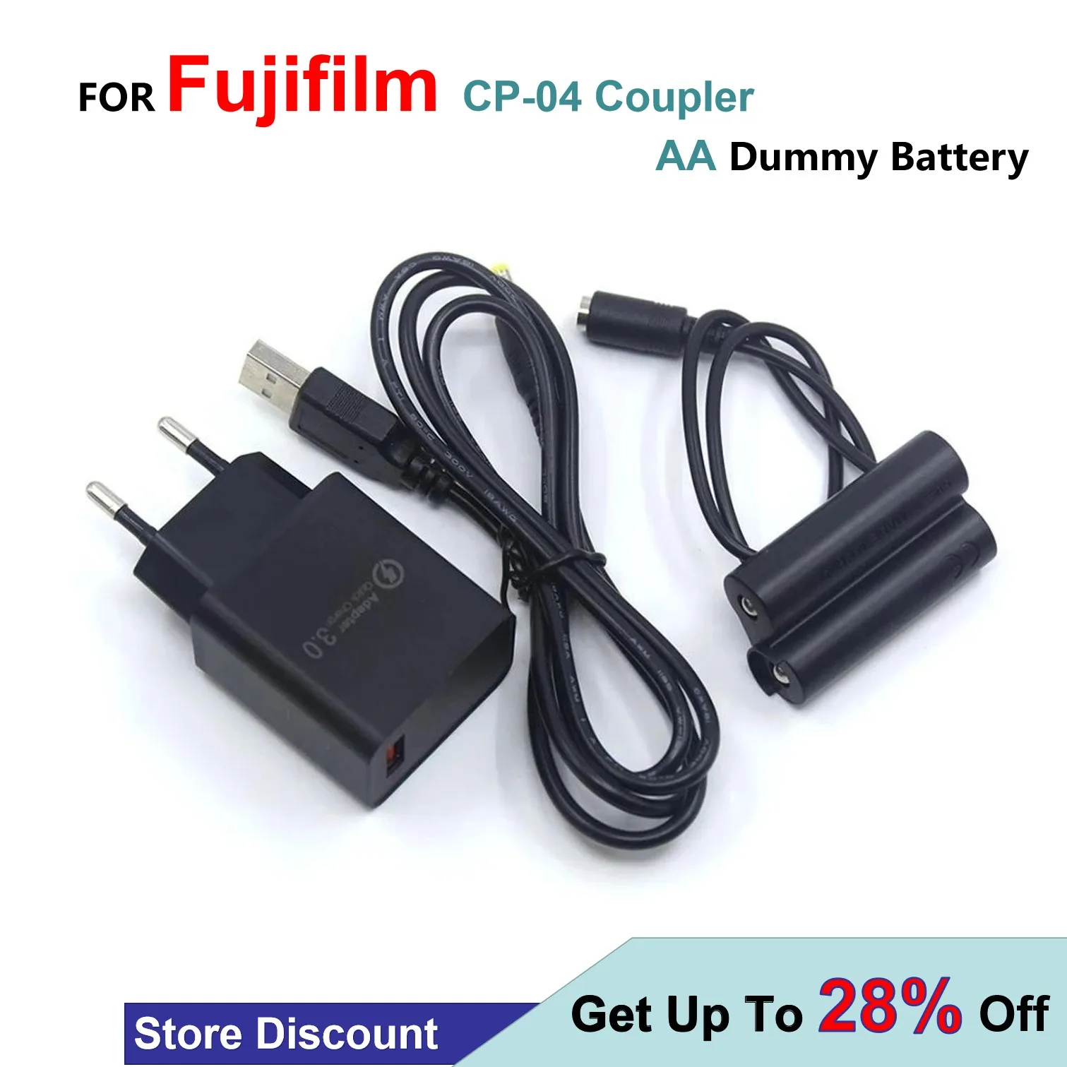 CP 04 Coupler AA Dummy Battery + QC3.0 USB Charger + USB Cable For Fujifilm FinePix S9900w S9200 ...