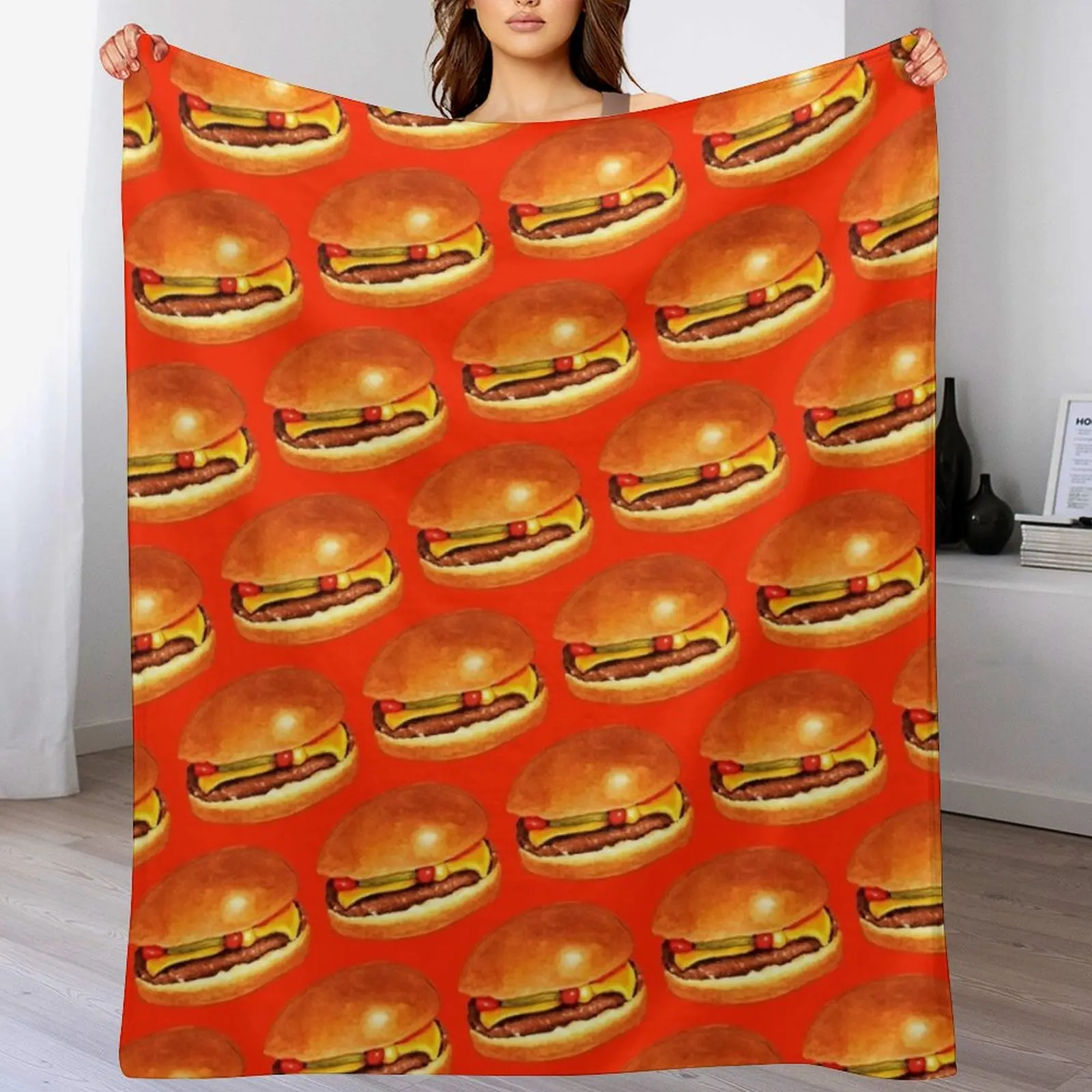 Cheeseburger 5 Pattern - Red Throw Blanket Hairy Multi-Purpose Weighted ...