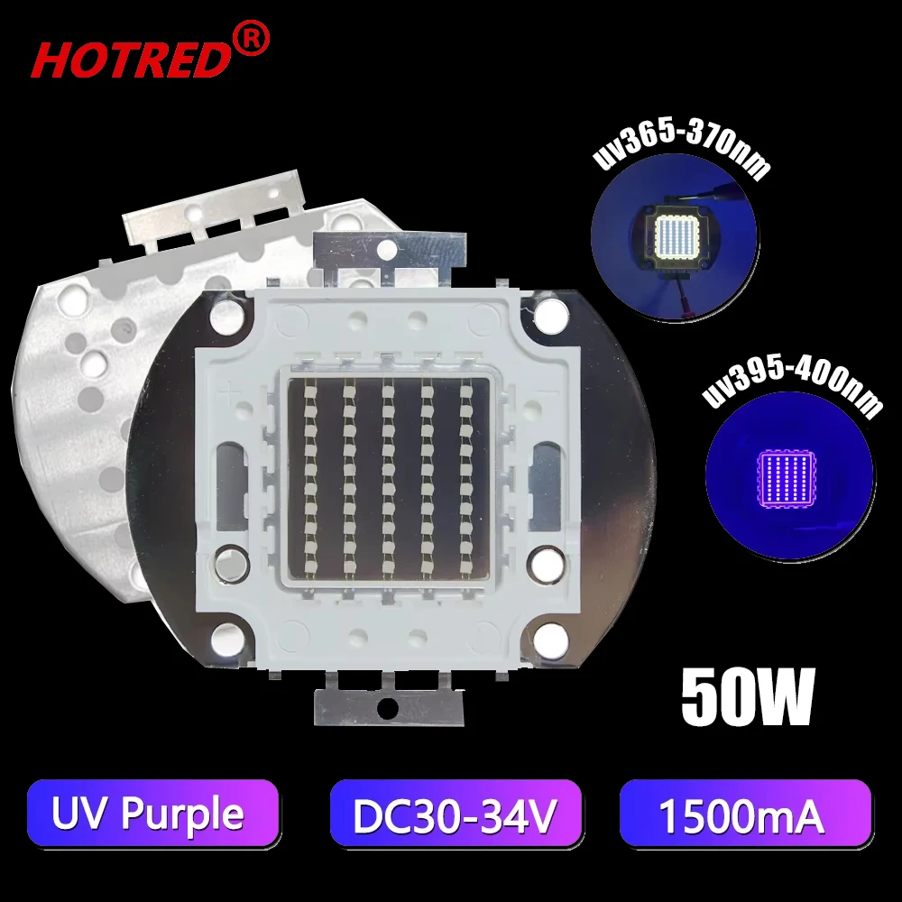 50W UV Purple LED Ultraviolet Bulbs Lamp Chips 365nm 370nm 395nm 400nm ...