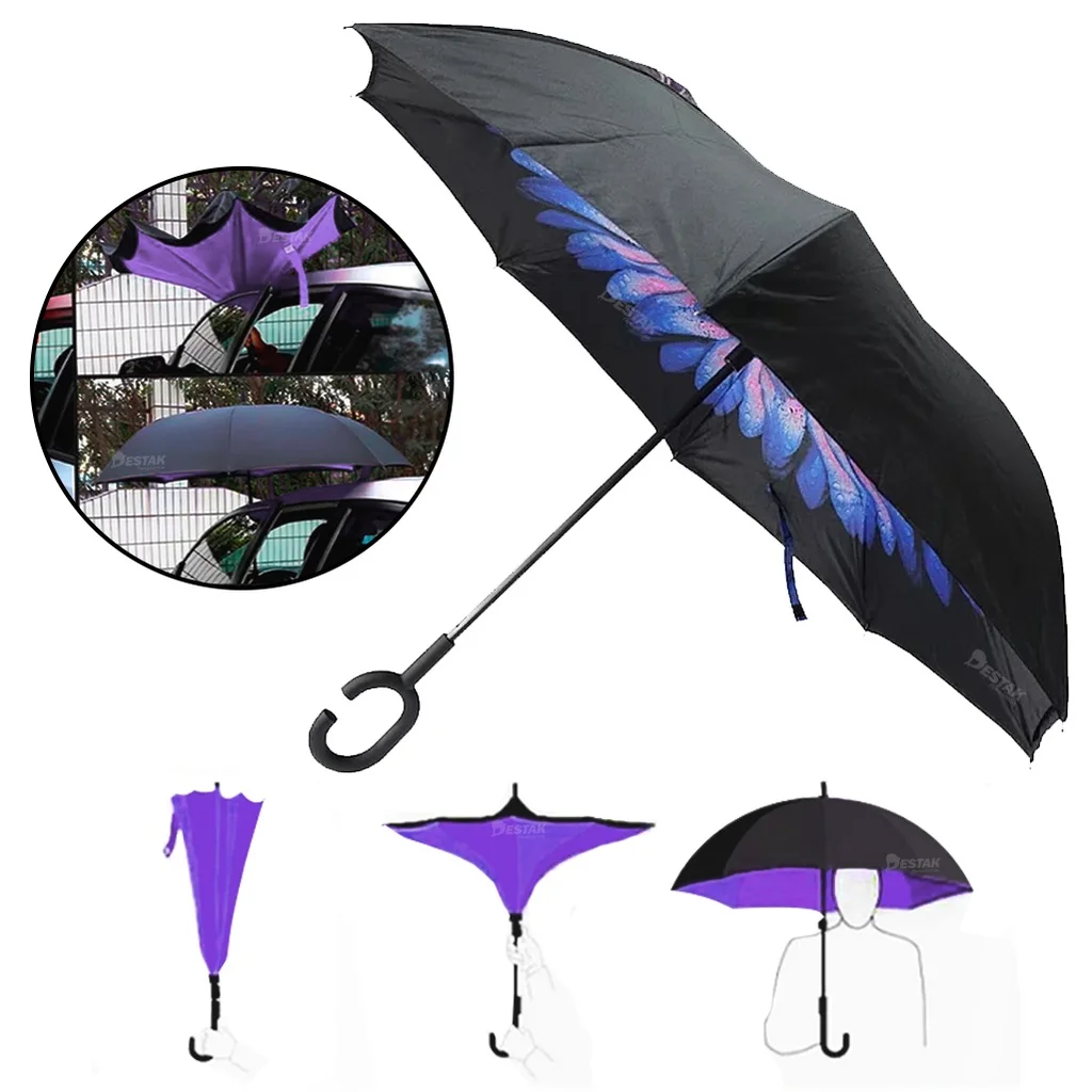 Rain Guard Inverted With Rubber Curved Cable Double Umbrella Opens ...