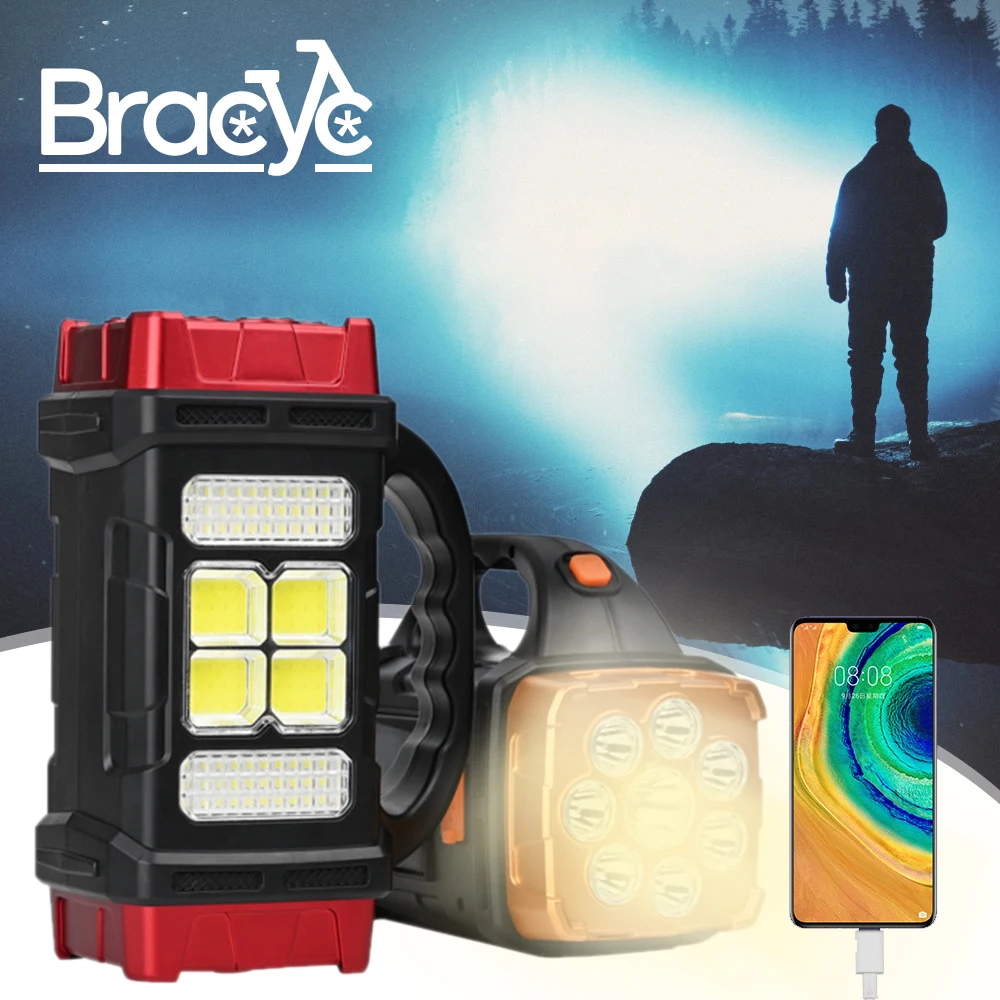 Powerful-Solar-LED-Flashlight-Searchlight-COB-Work-Light-4-Gear-USB ...
