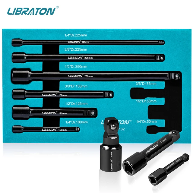 Libraton 9Pcs Wobble Socket Extensions Set, Ratchet Extensions 1/4" 3/8 ...