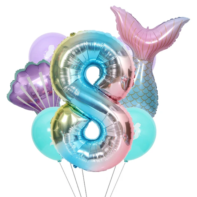 Mermaid Party Balloons 32inch 1 2 3 Foil Number Balloon Girls' Mermaid ...