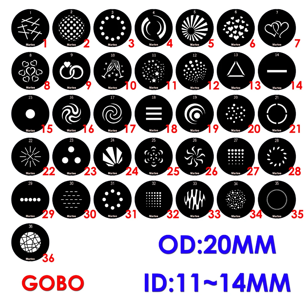 OD 20mm Gobo, image 11mm~14mm, classic moving head light pattern ...