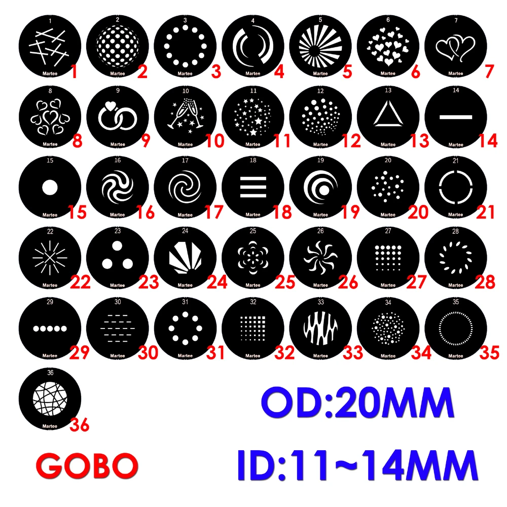 OD 20mm Gobo, image 11mm~14mm, classic moving head light pattern ...