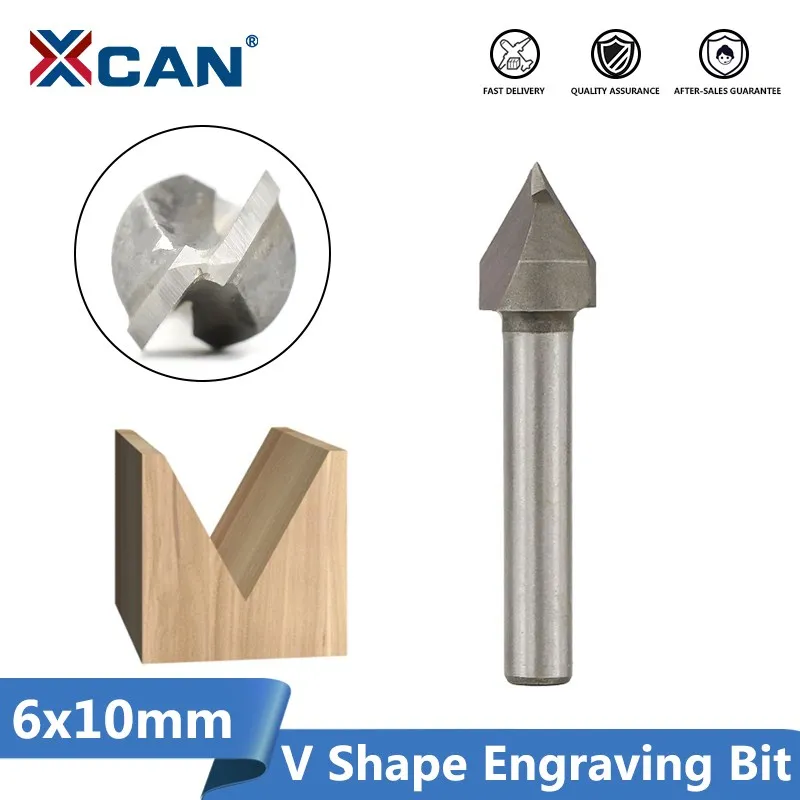 XCAN-1pc-6x10mm-60Degree-V-Shape-Chamfer-End-Mills-Router-Bit-for ...