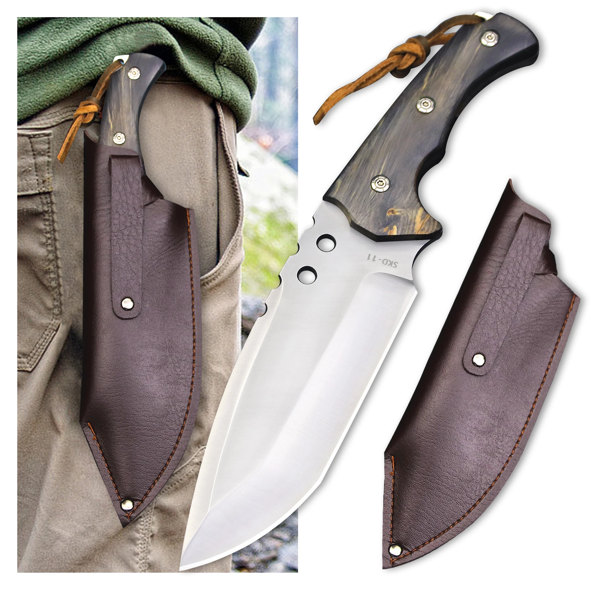 American-SKD-11-Steel-All-Tang-Sharp-outdoor-hunting-knife-jungle ...