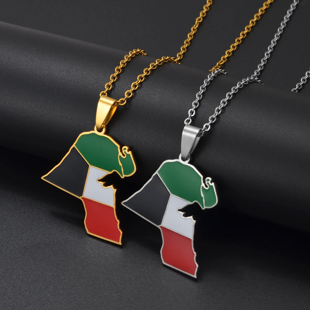Anniyo Kuwait Map Flag Pendant Necklaces Kuwaiti Stainless Steel ...