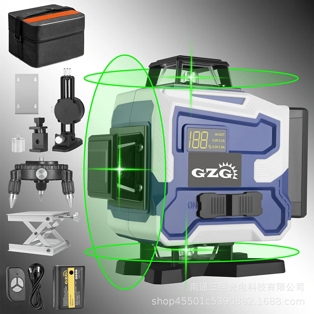 4D 16 Lines Laser Level Green Light Beam Remote Control 360 ...