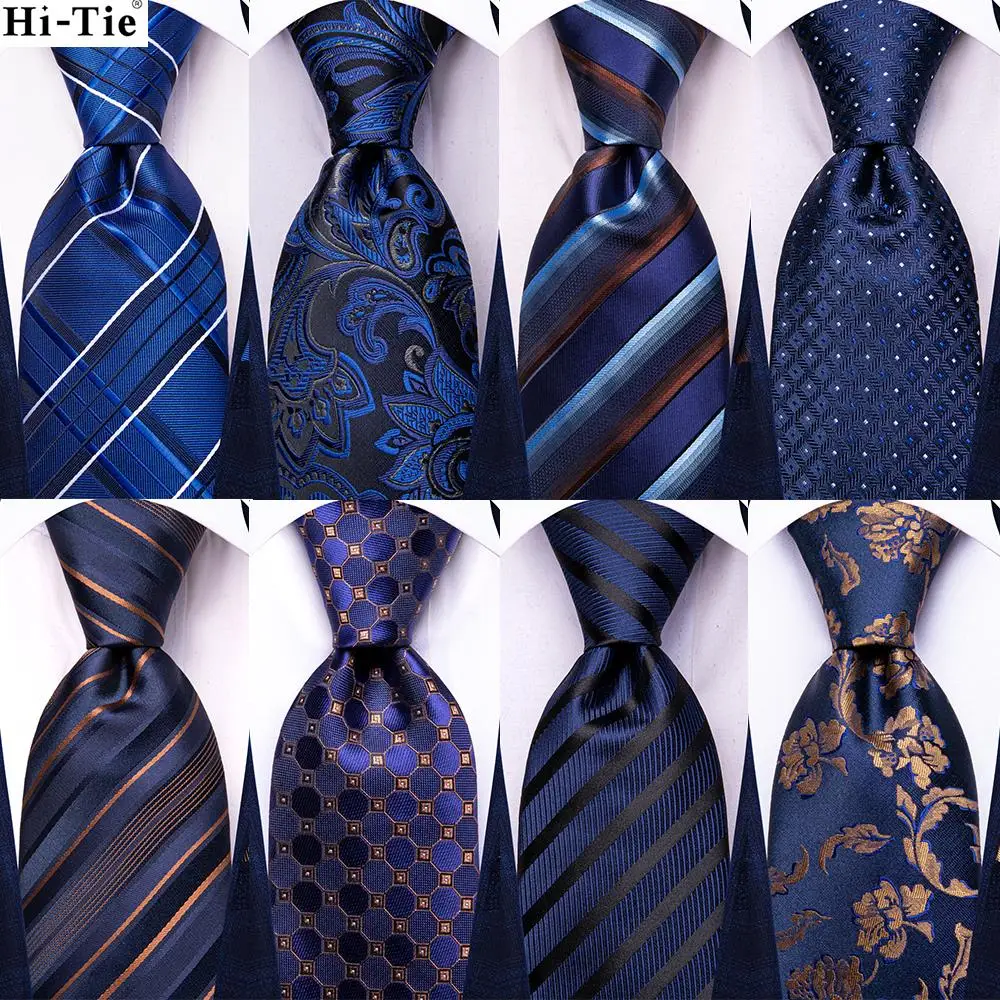 Hi-Tie-Jacquard-Striped-Navy-Blue-Elegant-Men-Tie-Silk-Necktie-For-Men ...