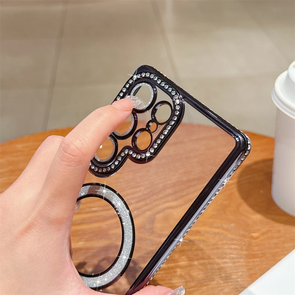 Bling Glitter Magnetic Charge Case with Plating Cover for S24 (Dark Purple)