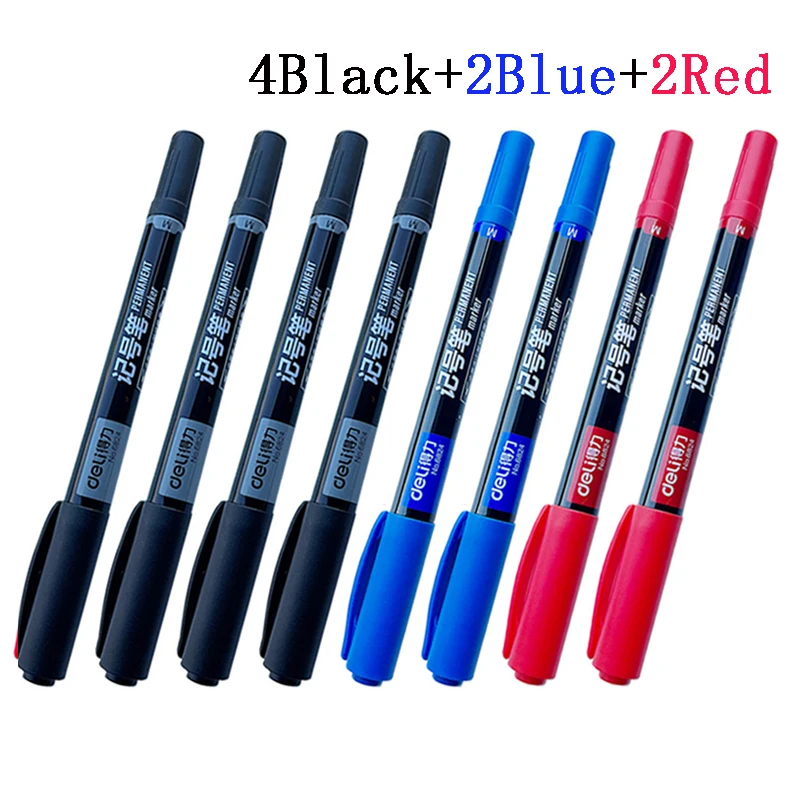 8pcs Waterproof Permanent Dual Tip Marker Pen 0.5/1.0mm Nib Black/Blue ...