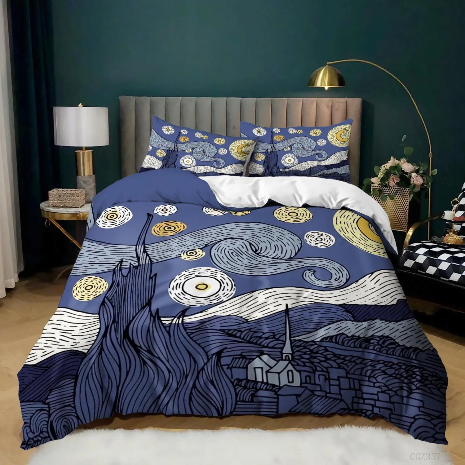 Starry-Night-Van-Gogh-Duvet-Cover-Set-Queen-Size-Oil-Painting-Famous ...
