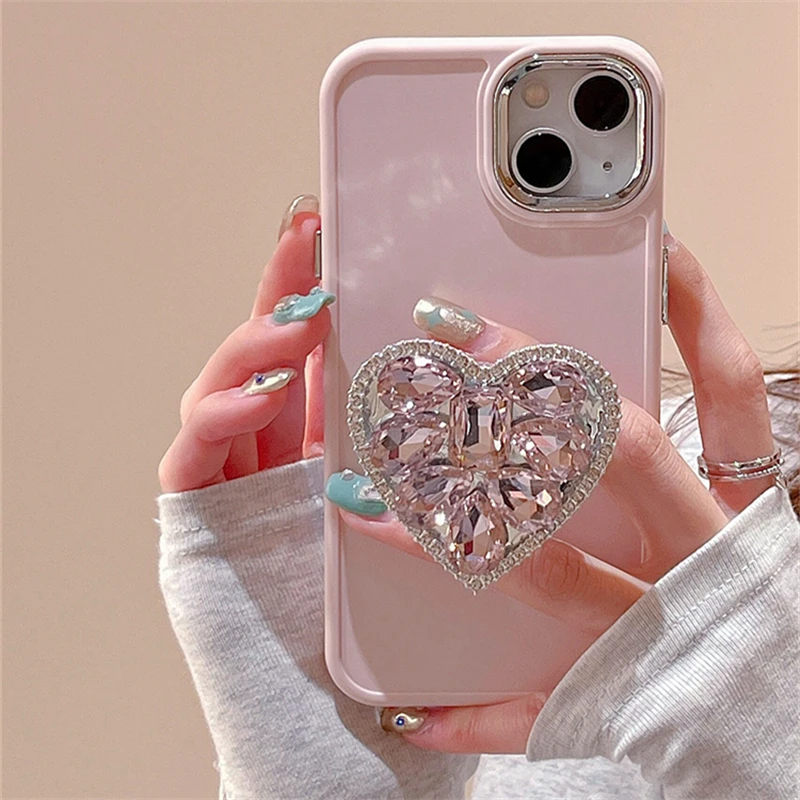Cute Pink Diamand Love Heart Holder Phone Case For iphone 14 12 13 11 ...