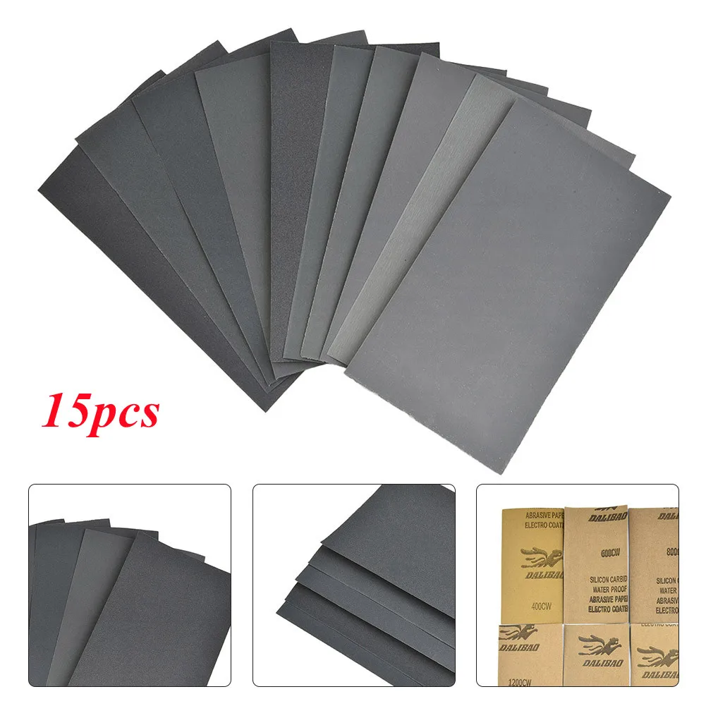 15pcs-Wet-Dry-Sandpaper-Car-Sand-Paper-Sheets-400-2500-Grit-Automotive ...