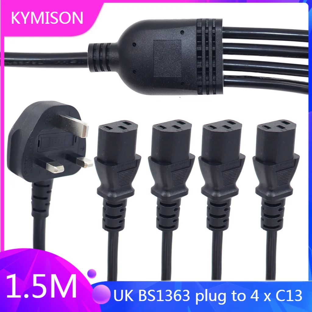 UK BS1363 Male to 4 x C13 Female Adapter Splitter Power Extension Cable ...