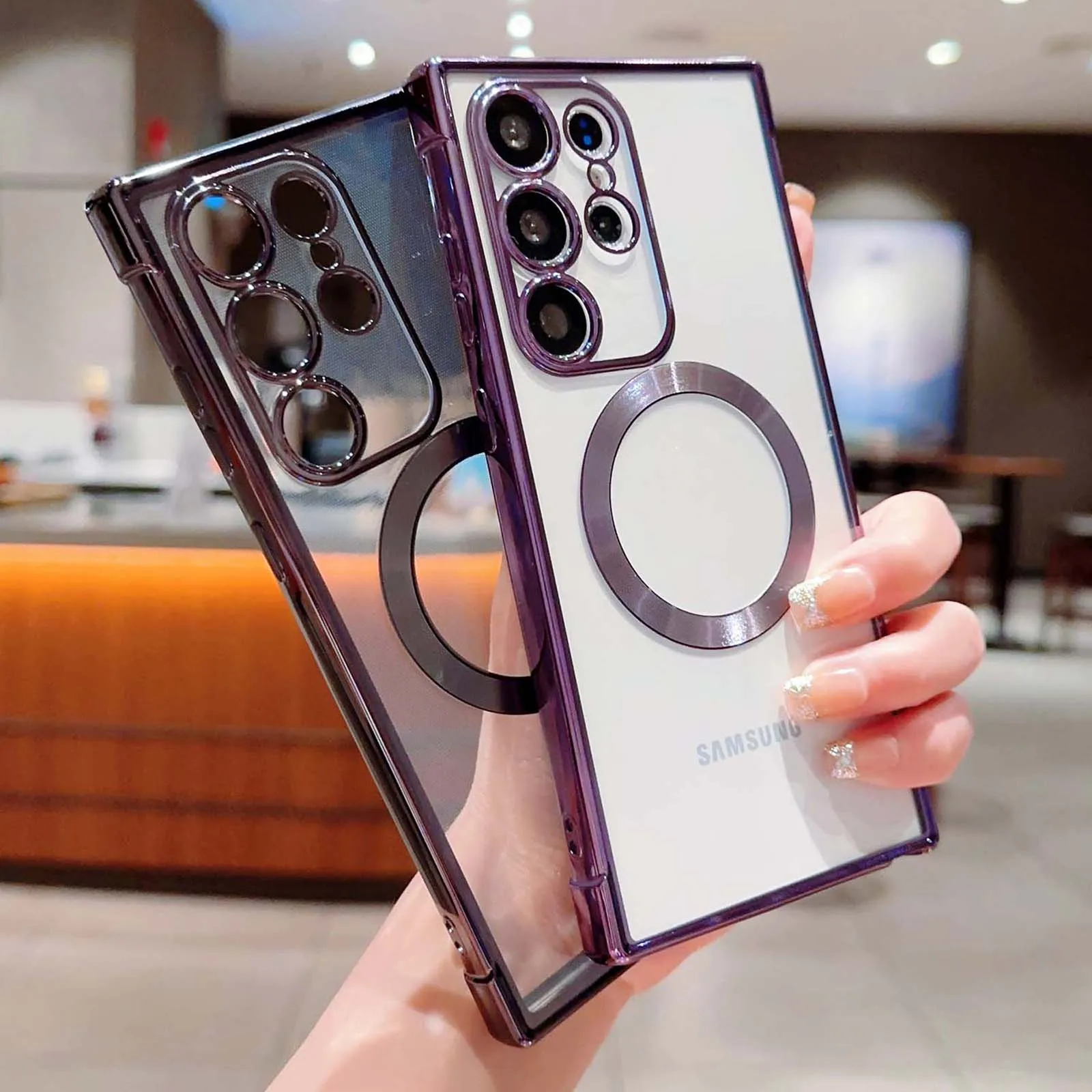 Chapeamento Para Magsafe Capa de Carregamento Sem Fio Magnética Para Samsung Galaxy S23 Ultra ...