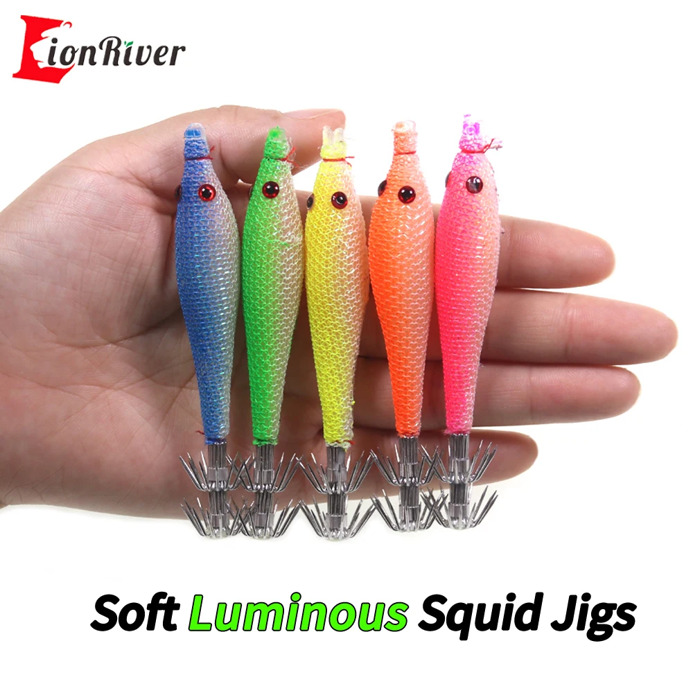 Linoriver-9cm-7-6g-Double-Umbrella-Hook-Soft-Squid-Lure-Jigs-Saltwater ...