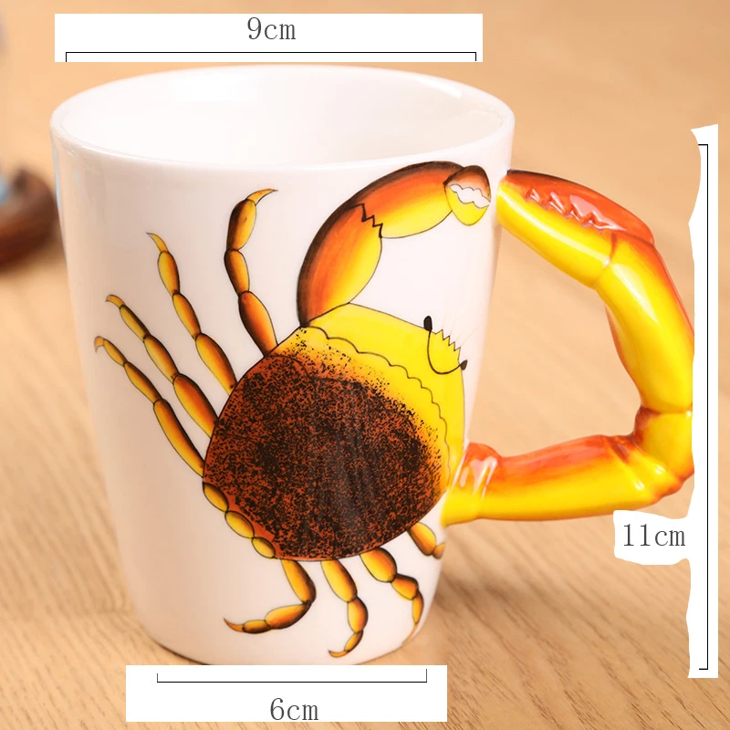 Lobster Crab Vivid Hand Painted 3D Animals Ceramic Coffee Mugs Cute ...